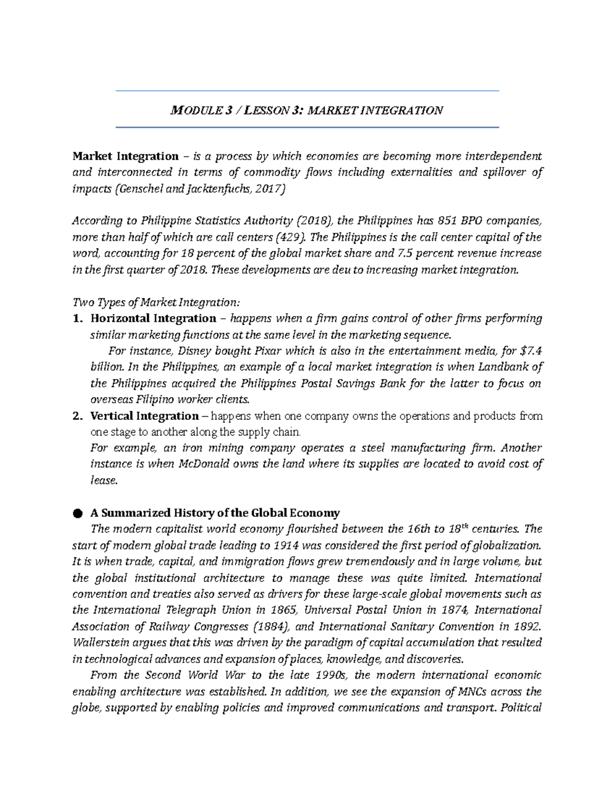 Module 3 Lesson 3: Understanding Market Integration Concepts - Studocu