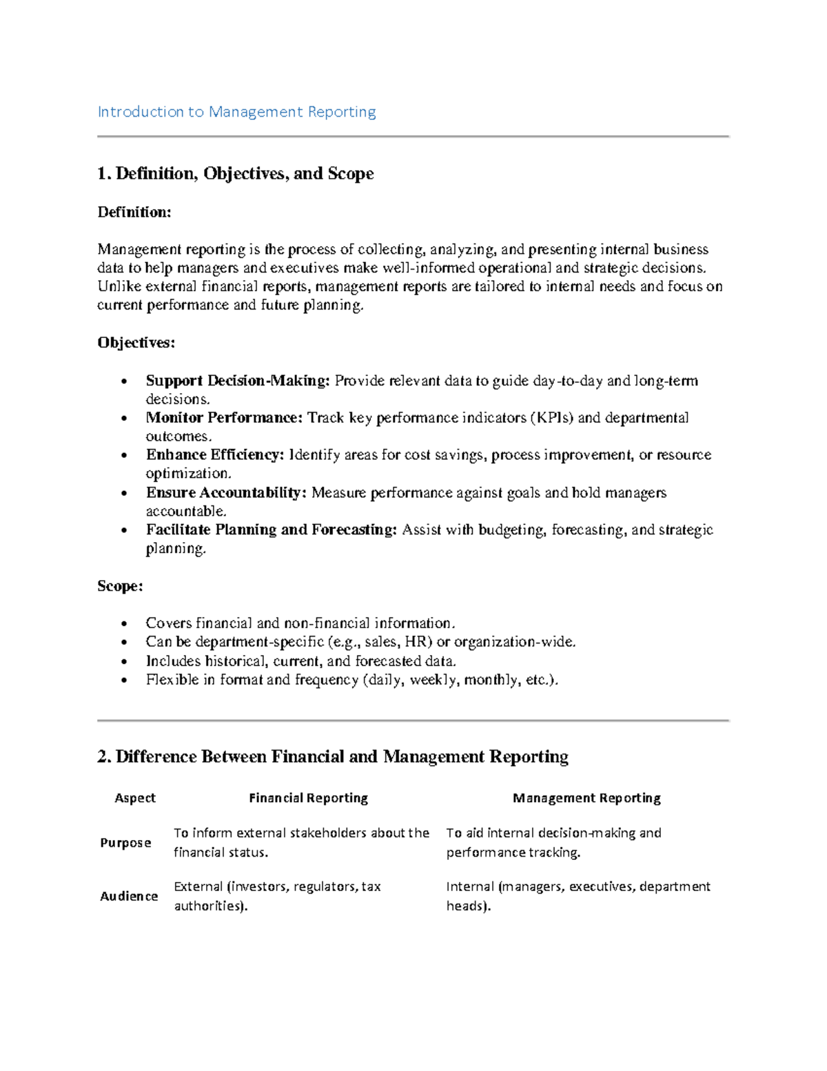 Management Reporting Overview: Definition, Objectives & Scope - Studocu
