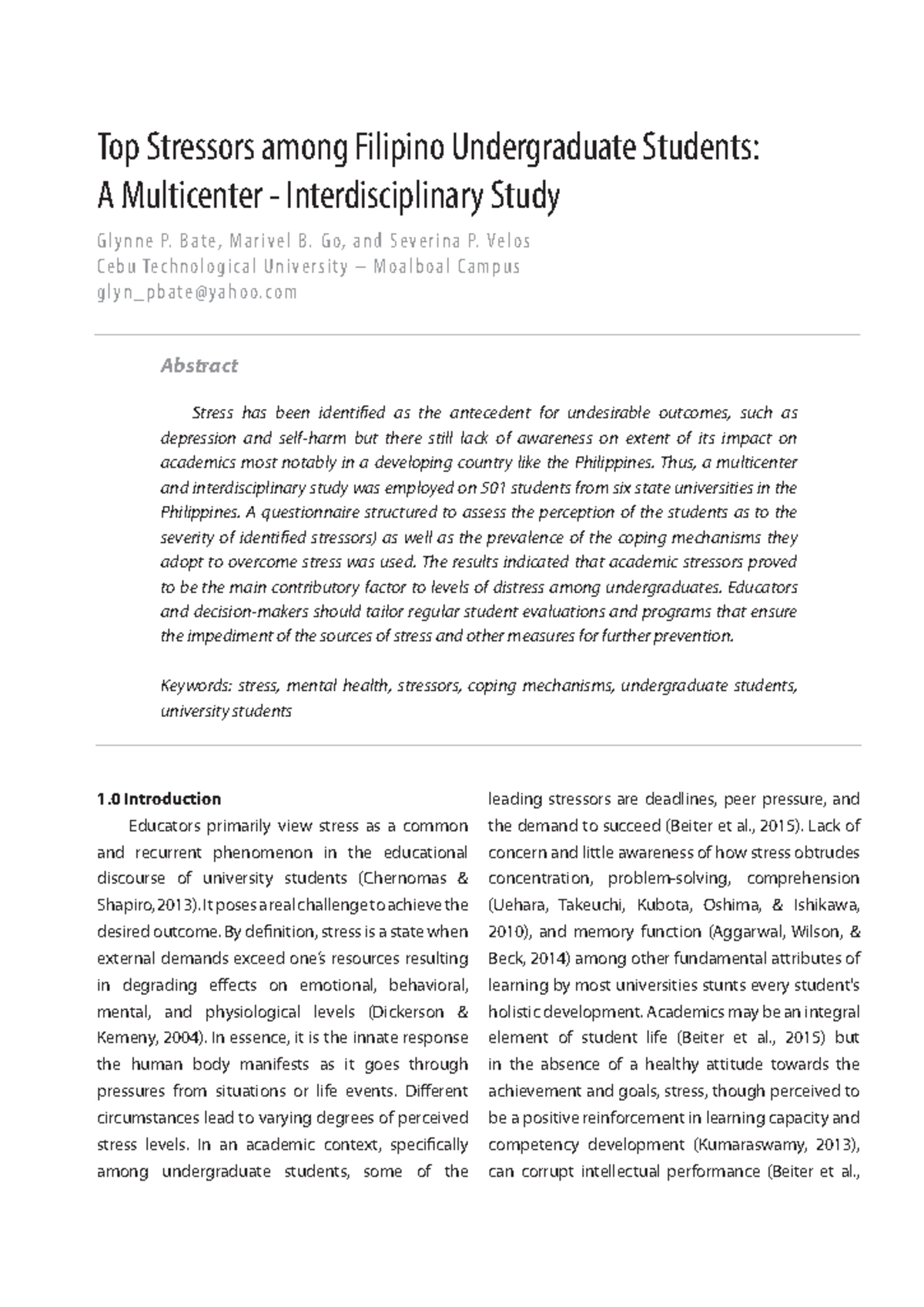 Understanding Stressors and Coping Mechanisms Among Filipino UGs: A ...