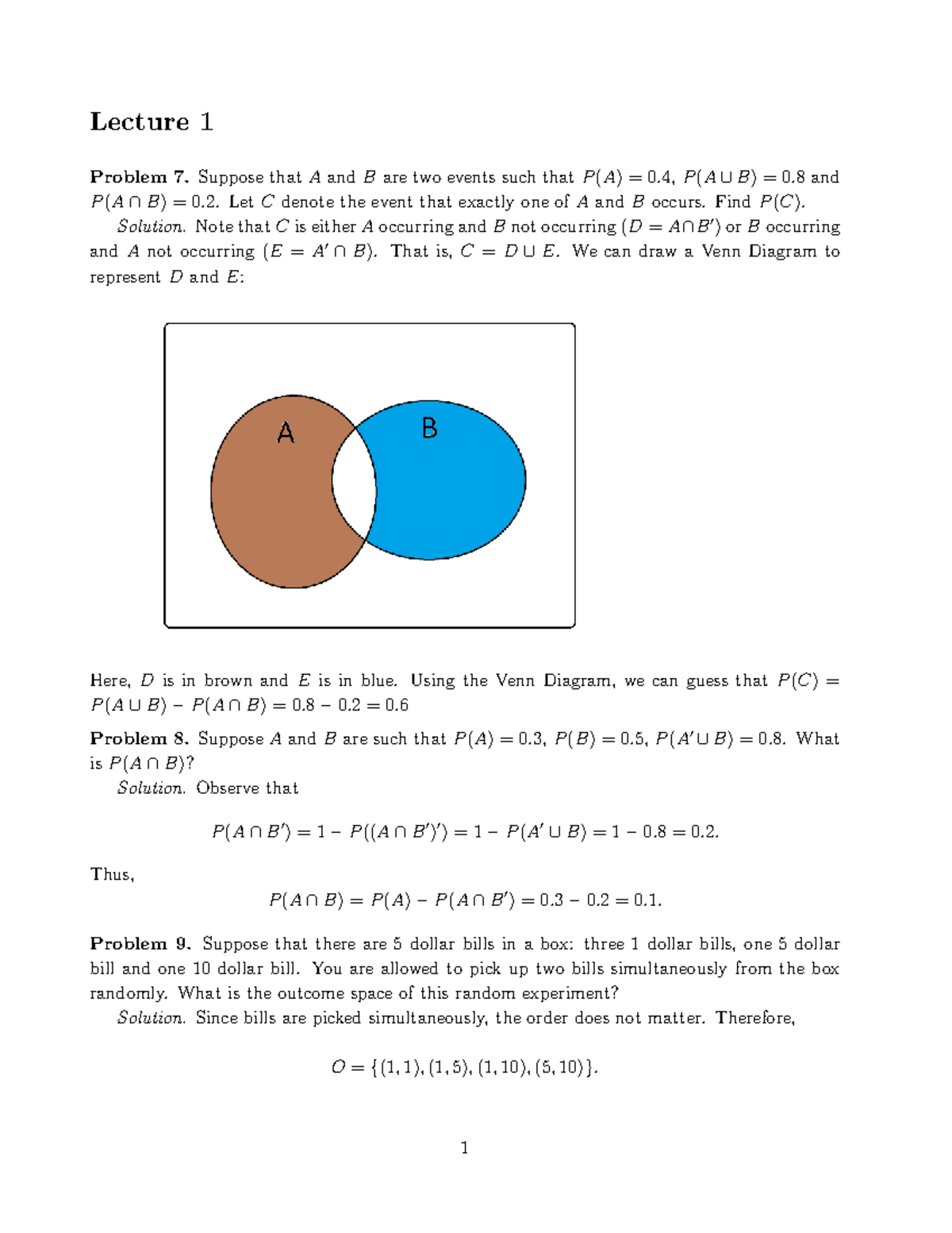 Lecture 1 & 2 Problem Solutions for Probability and Statistics - Studocu