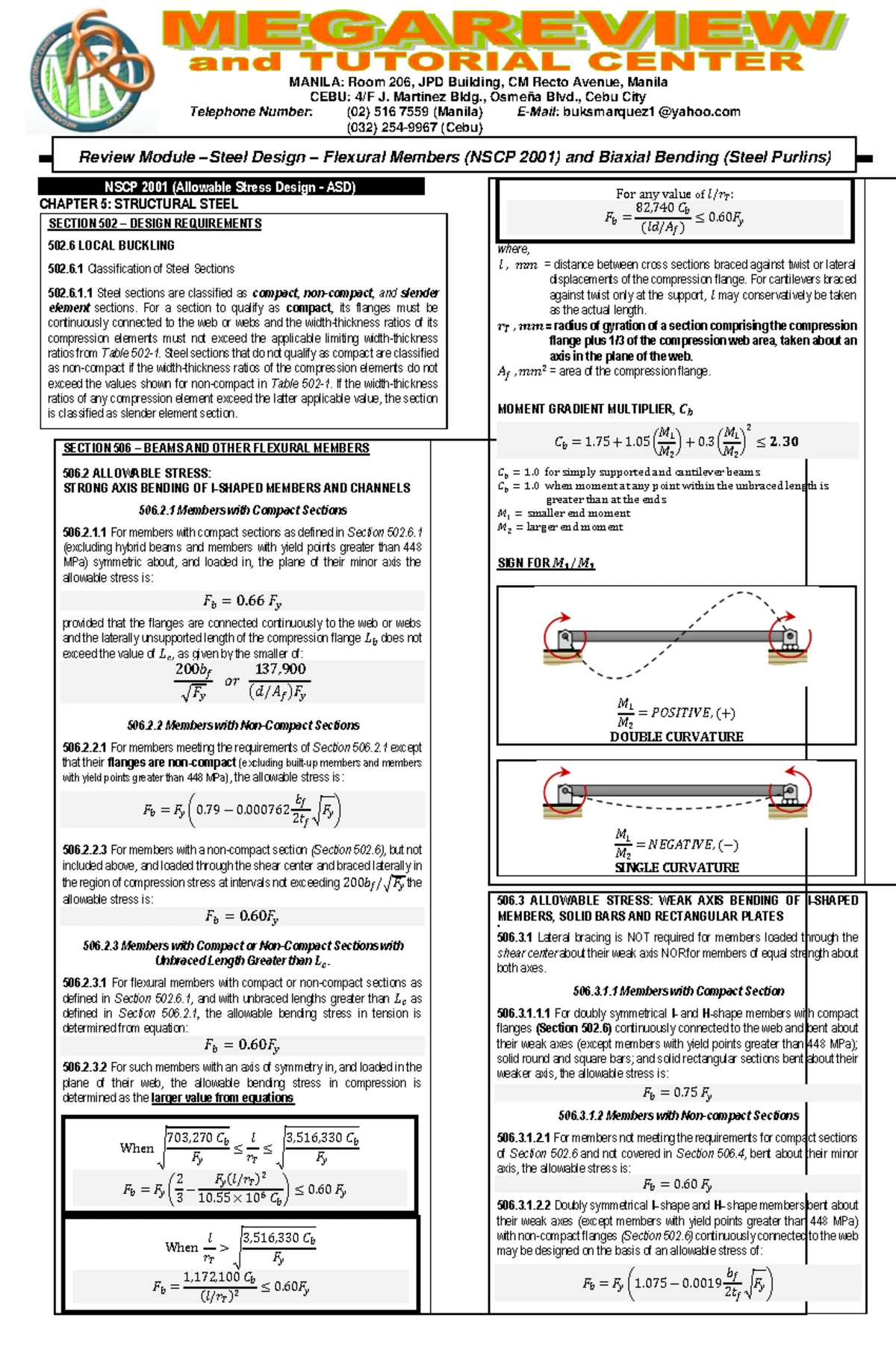 Review Module 37: Steel Design & Flexural Members (NSCP 2001) - Studocu