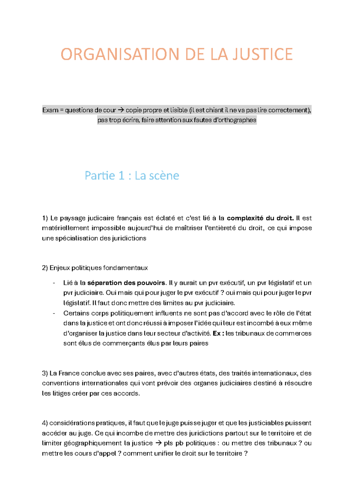 Organisation de la Justice - Questions d'Examen (Cours) - Studocu