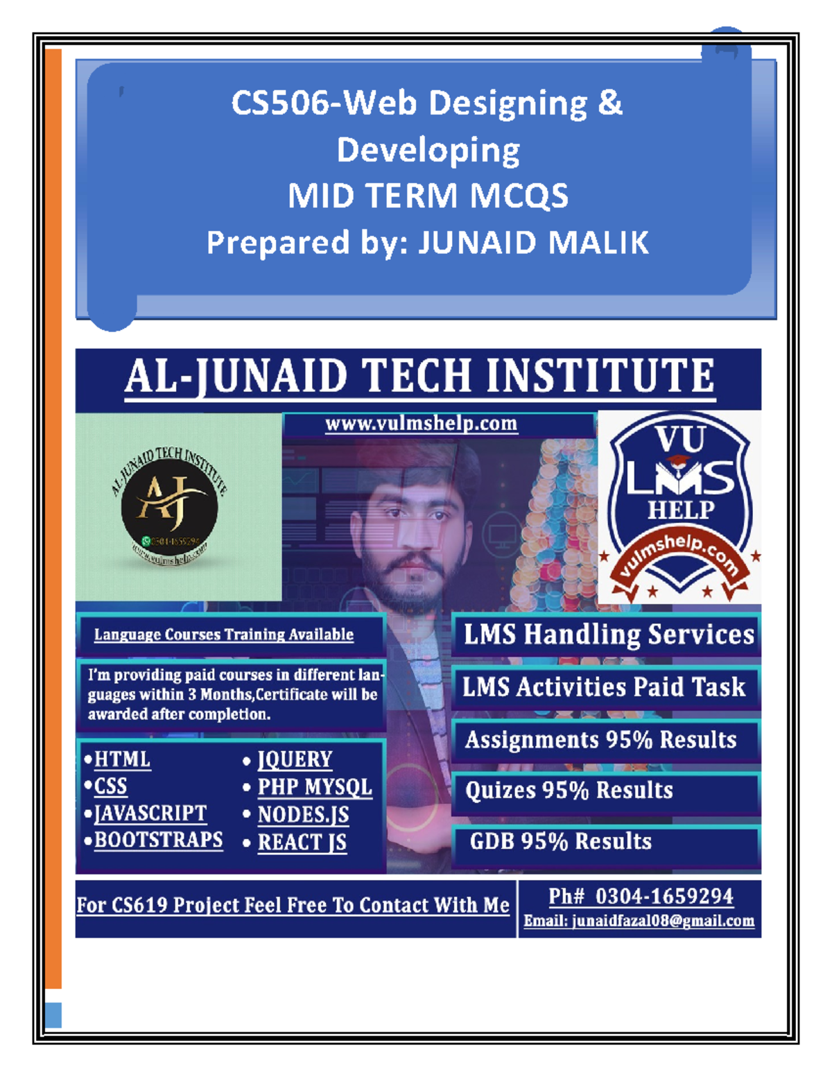 Cs506 Midterm Solved Mcqs By Junaid Cs506 Web Designing And Developing Mid Term Mcqs Prepared