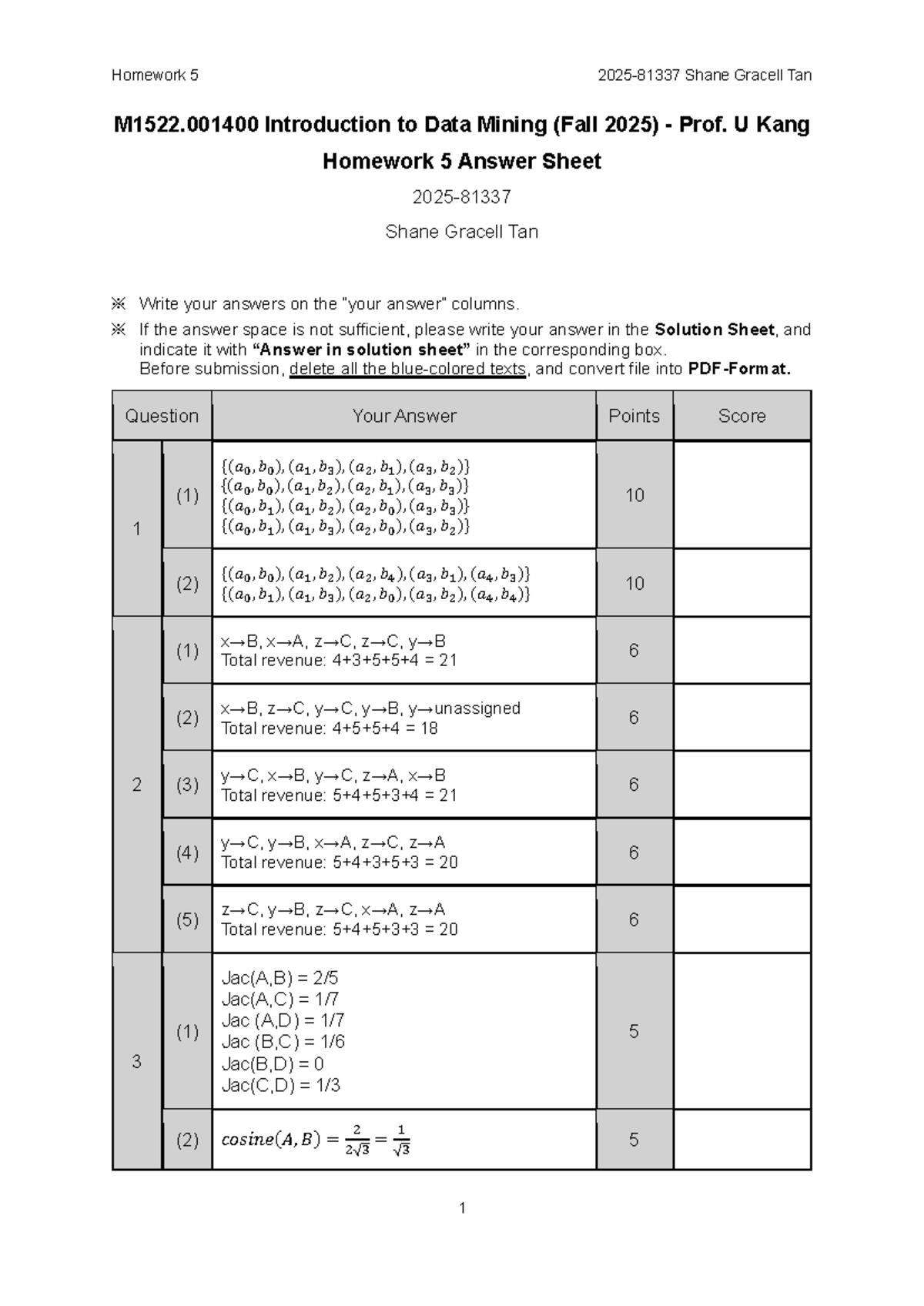 Homework 5 Solutions for M1522.001400 - Data Mining (Fall 2025) - Studocu