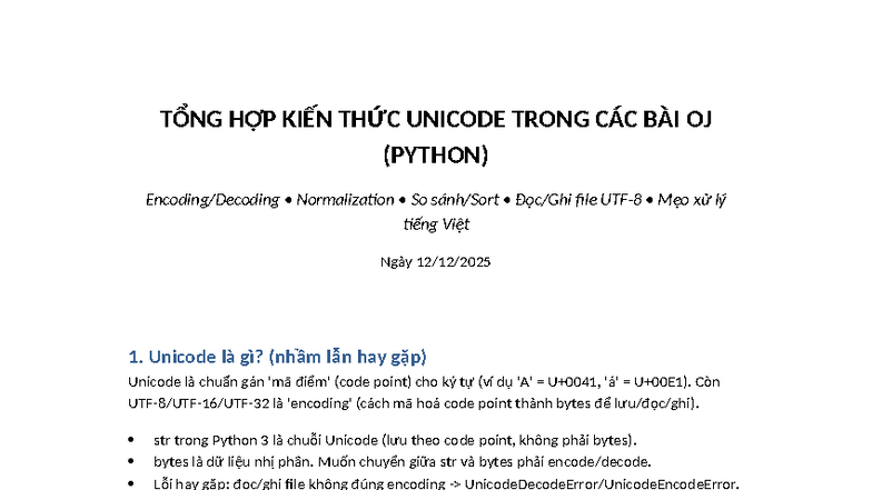Tổng Hợp Kiến Thức Unicode Trong Bài OJ (Python) - Studocu