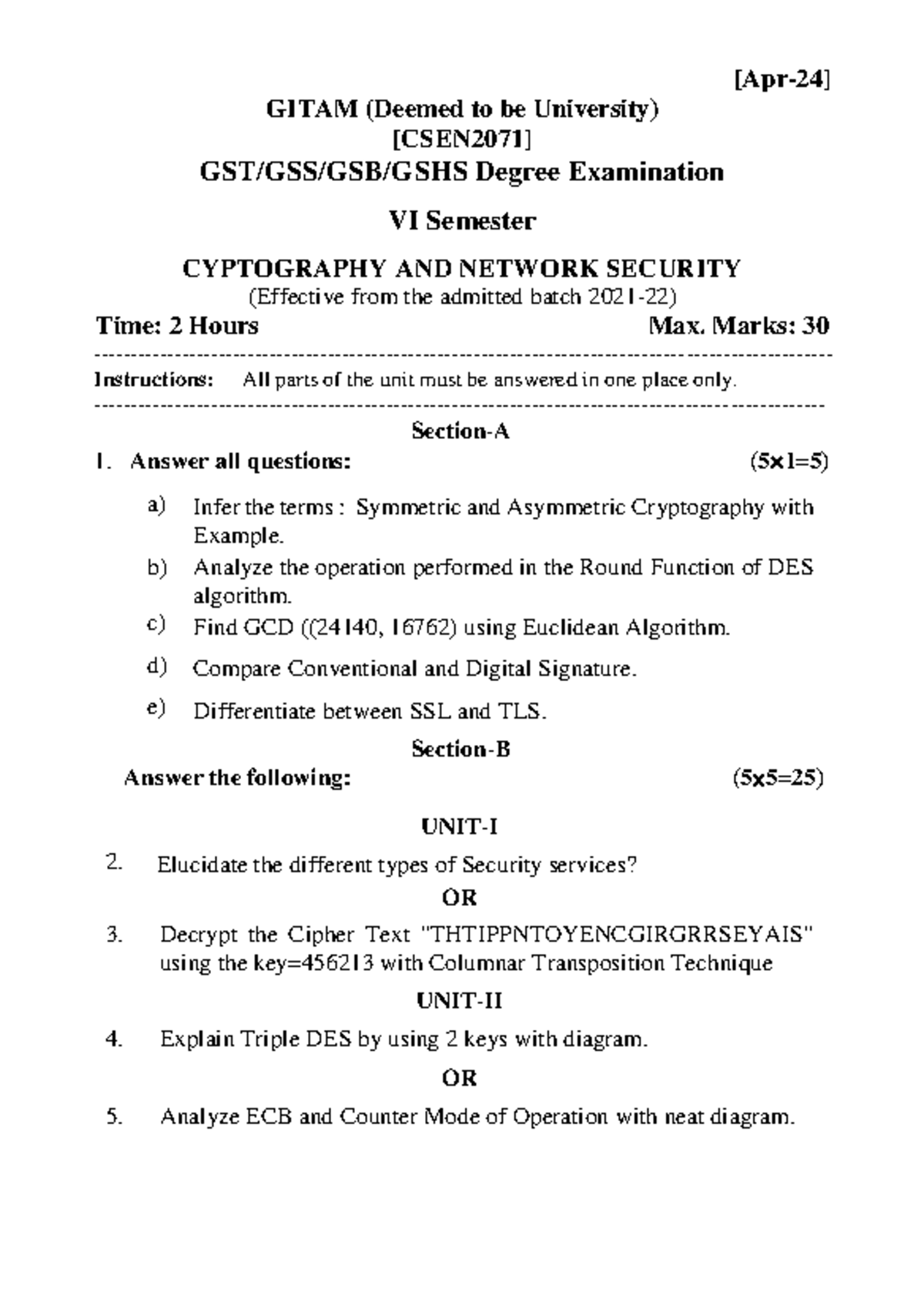CSEN2071 - Cryptography and Network Security Exam Notes - Studocu