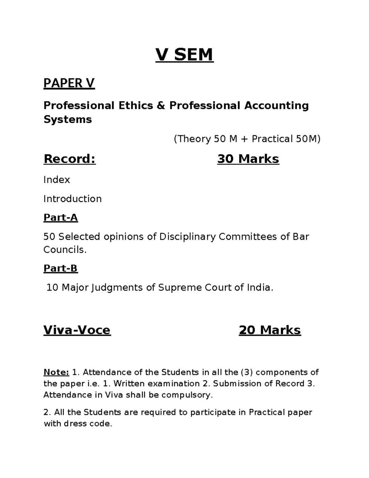 V SEM PAPER V: Professional Ethics & ADR Practical Info - Studocu