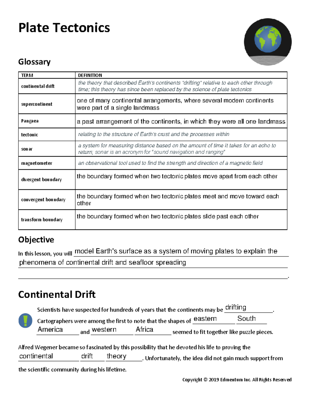 Geology - Guided Notes - Plate Tectonics - Plate Tectonics Glossary ...