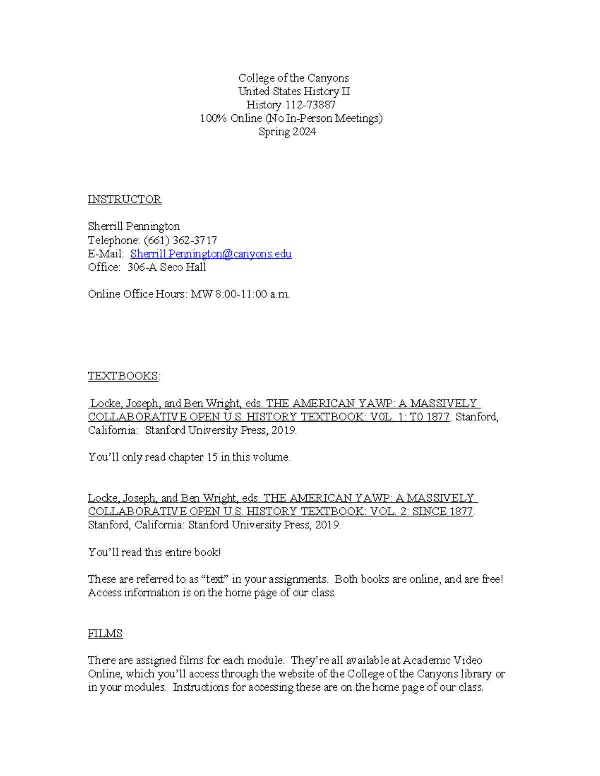 Syllabus for History 112-73887: U.S. History II Spring 2024 - Studocu