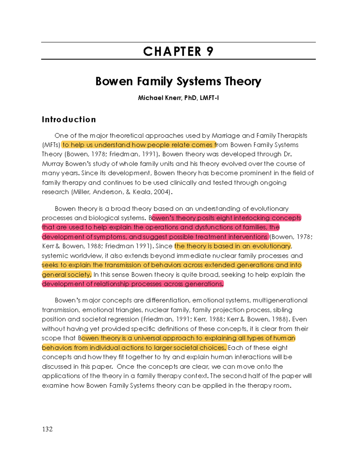 MFT 501: Chapter 9 - Bowen Family Systems Theory & Key Concepts - Studocu
