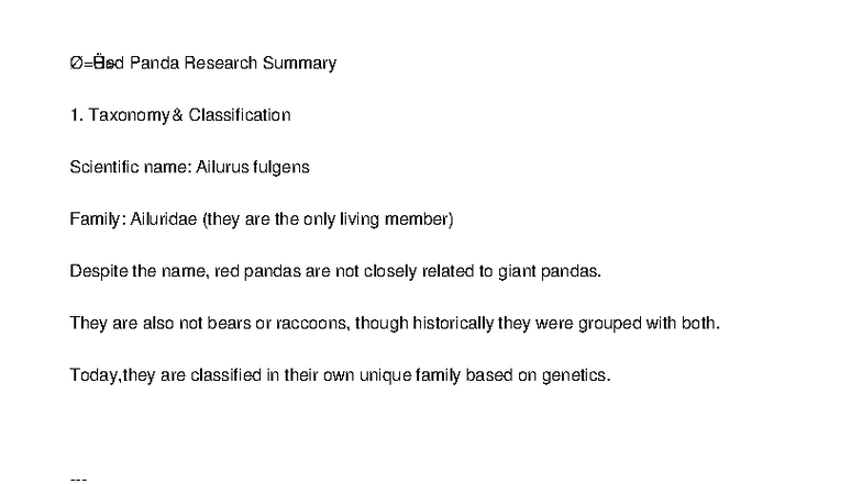 Red Panda Research Summary: Taxonomy, Habitat, and Behavior - Studocu
