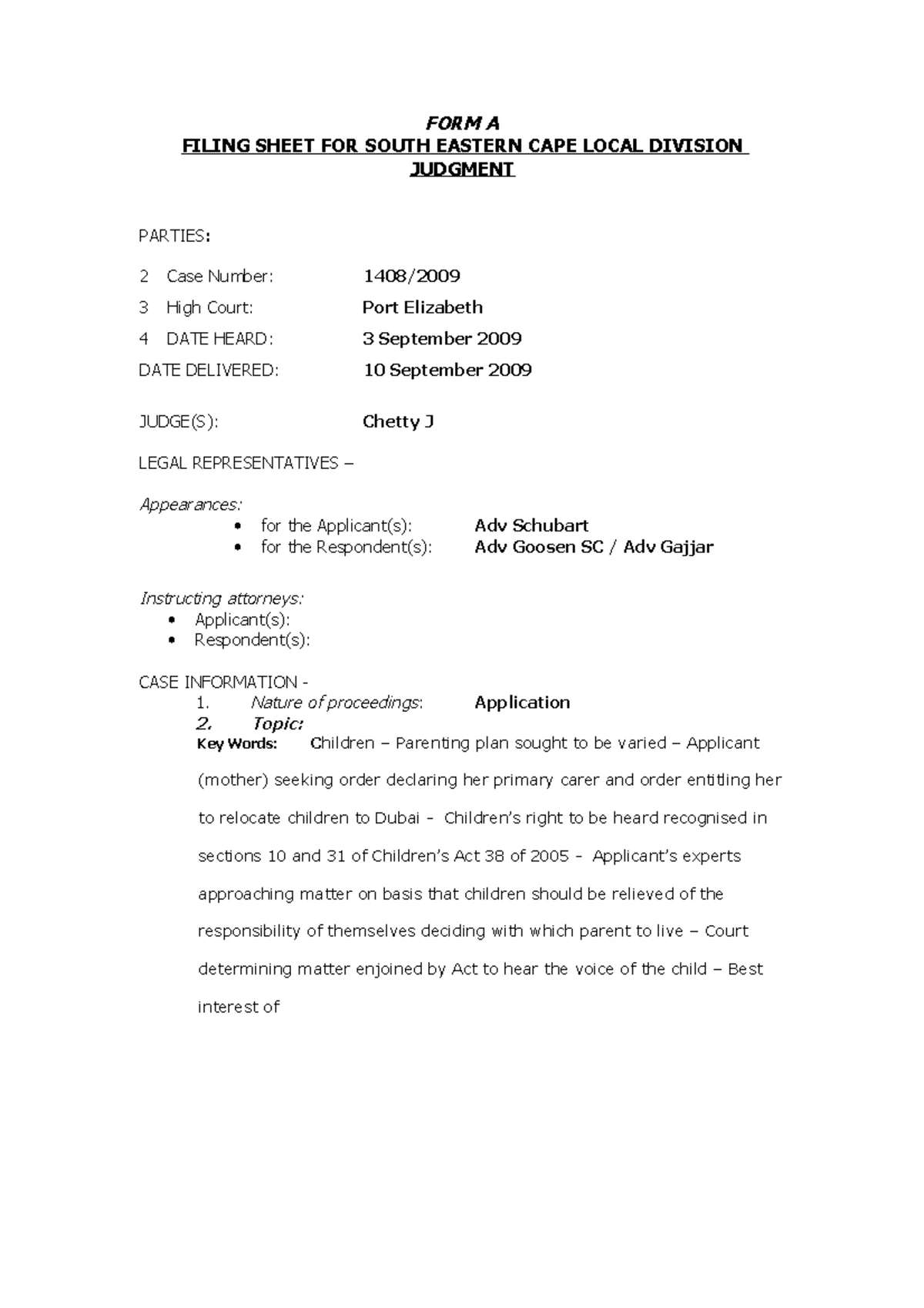 Carnelley, M and Hoctor, S Misattributed Paternity Nel v Jonker (WCHC ...