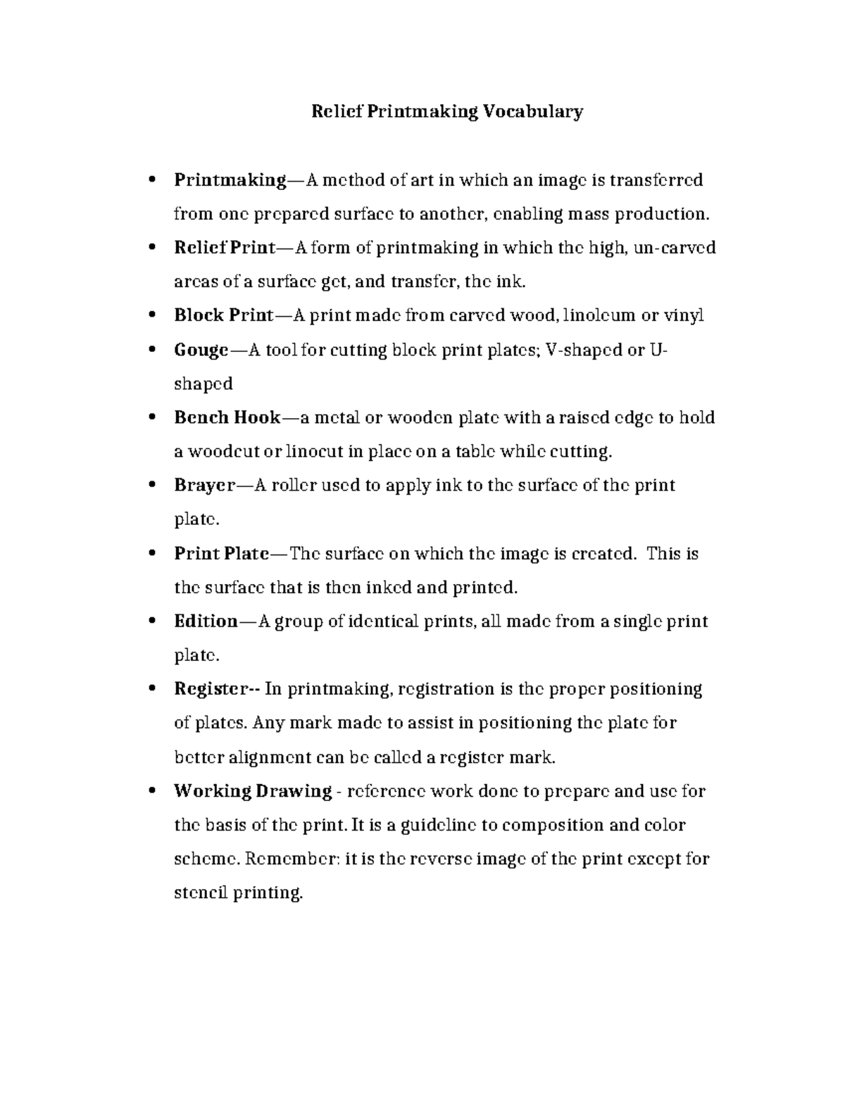 Relief Printmaking Vocabulary: Key Terms and Definitions Guide - Studocu