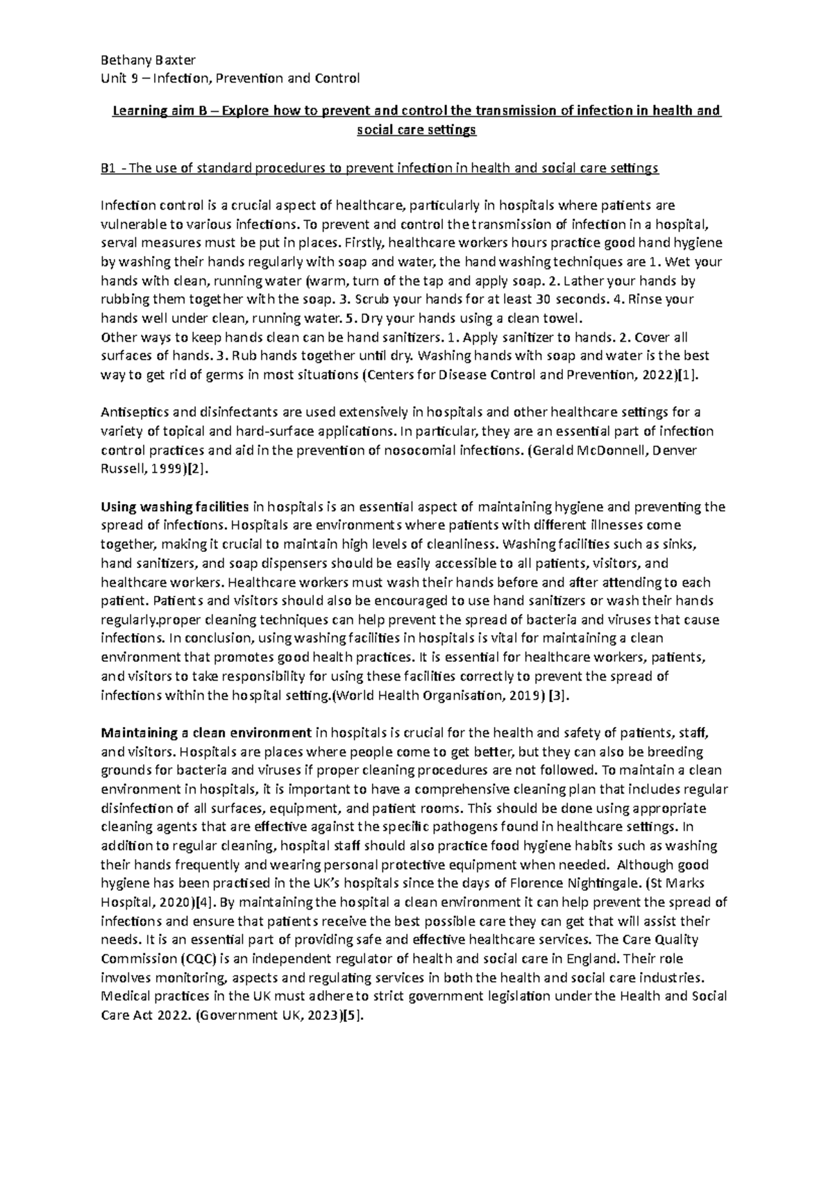 Unit 9 - Infection Control: Strategies for Prevention and Management ...