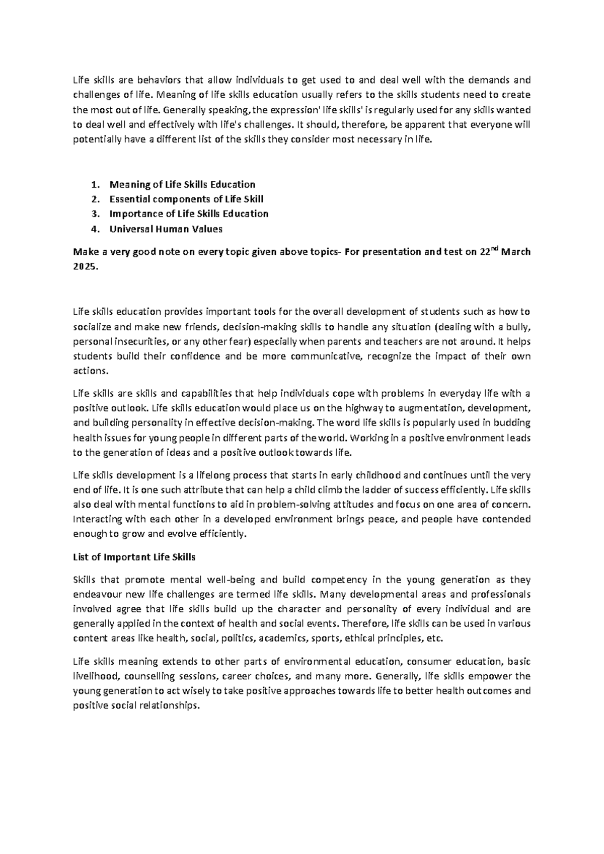 LIFE Skill EDU 2: Essential Notes on Life Skills Education - Studocu
