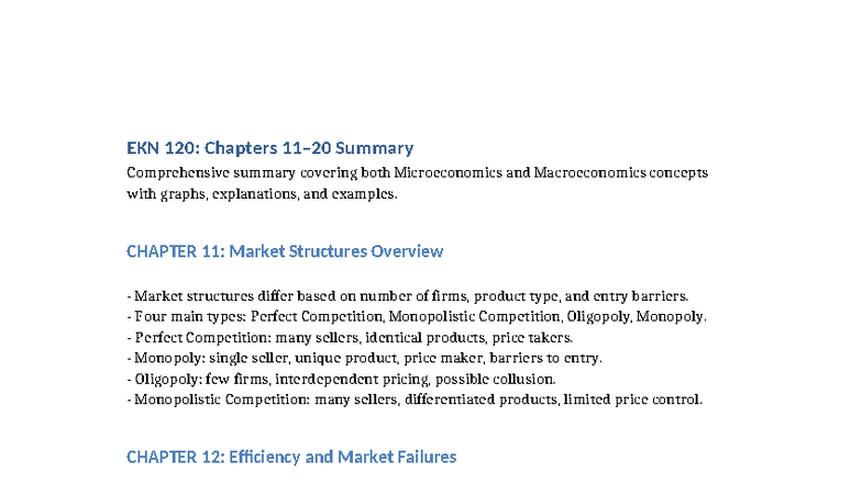 EKN 120: Comprehensive Summary of Chapters 11-20 in Economics - Studocu