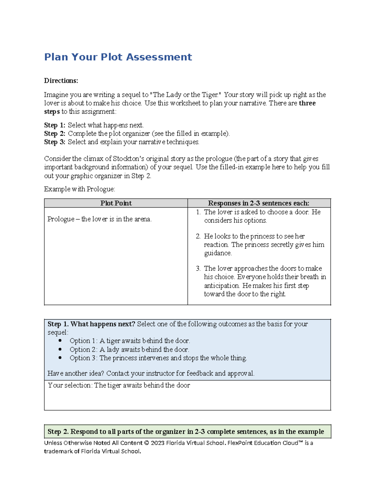 Plan your plot assess rubric - Plan Your Plot Assessment Directions ...