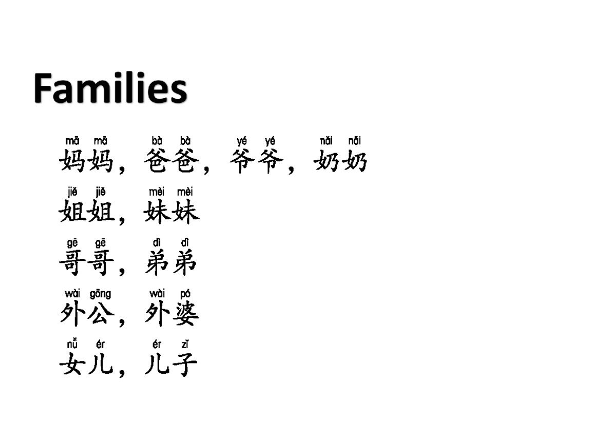 Chinese A2.1 family members - Families mã mã bà bà yé yé năi năi 4545 ...