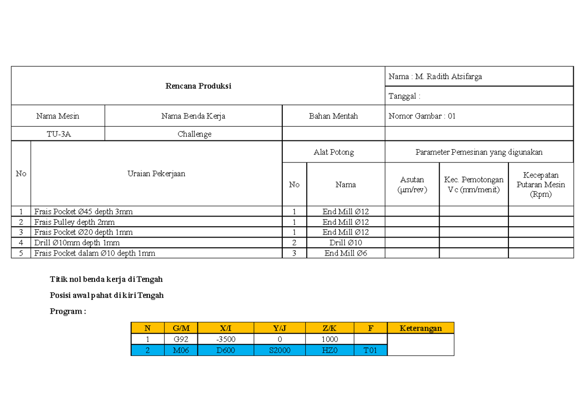 Jobsheet Milling Challenge: M. Radith Atsifarga - Studocu