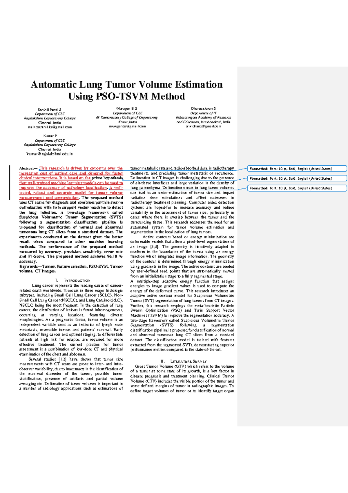 Automatic Lung Tumor Volume Estimation Using PSO and TSVM Methods - Studocu