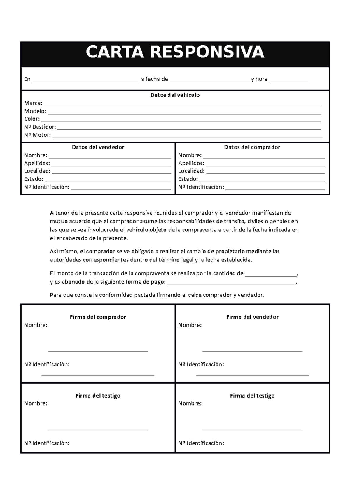 Carta Responsiva Vehicular Formatos Y Ejemplos Word Para Imprimir Carta