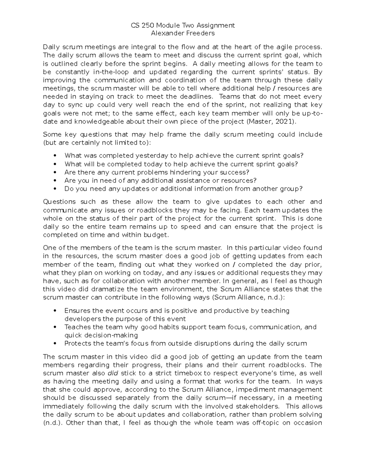 CS 250 Daily Scrum Reflection: Insights and Key Discussions - Studocu