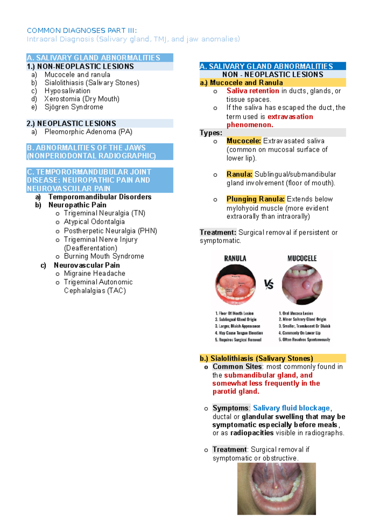 Intraoral Diagnosis: Salivary Gland & TMJ Disorders (DIAG PT. 3) - Studocu