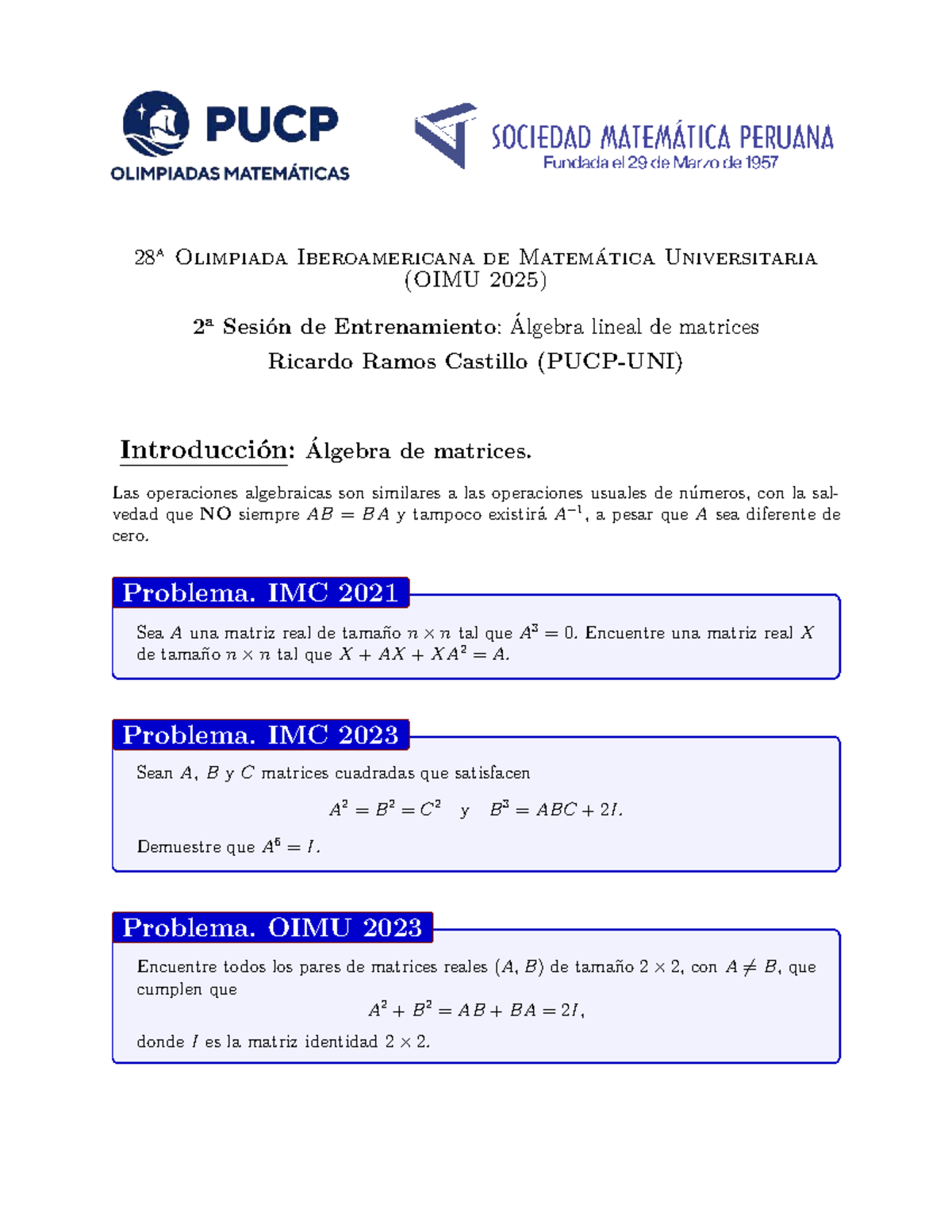 Taller de Álgebra Lineal OIMU 2025 - Sesión de Entrenamiento - Studocu