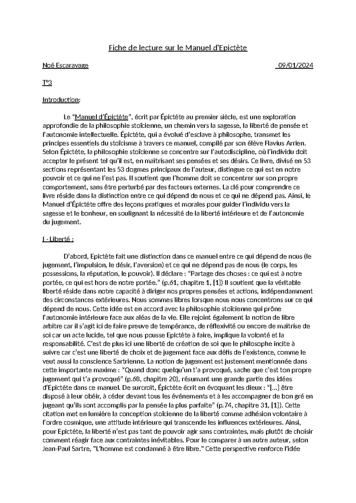 Fiche de Lecture sur le Manuel d'Épictète - Philosophie Stoïcienne ...