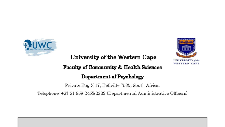 UWC Honours Psychology Prospectus 2025 (Course Codes: 8753, 8751) - Studocu