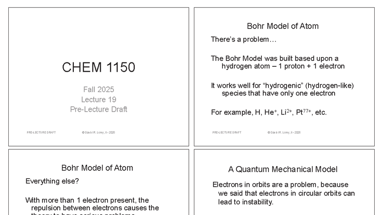 CHEM 1150 Fall 2025 Lecture 19: Bohr Model & Quantum Mechanics - Studocu