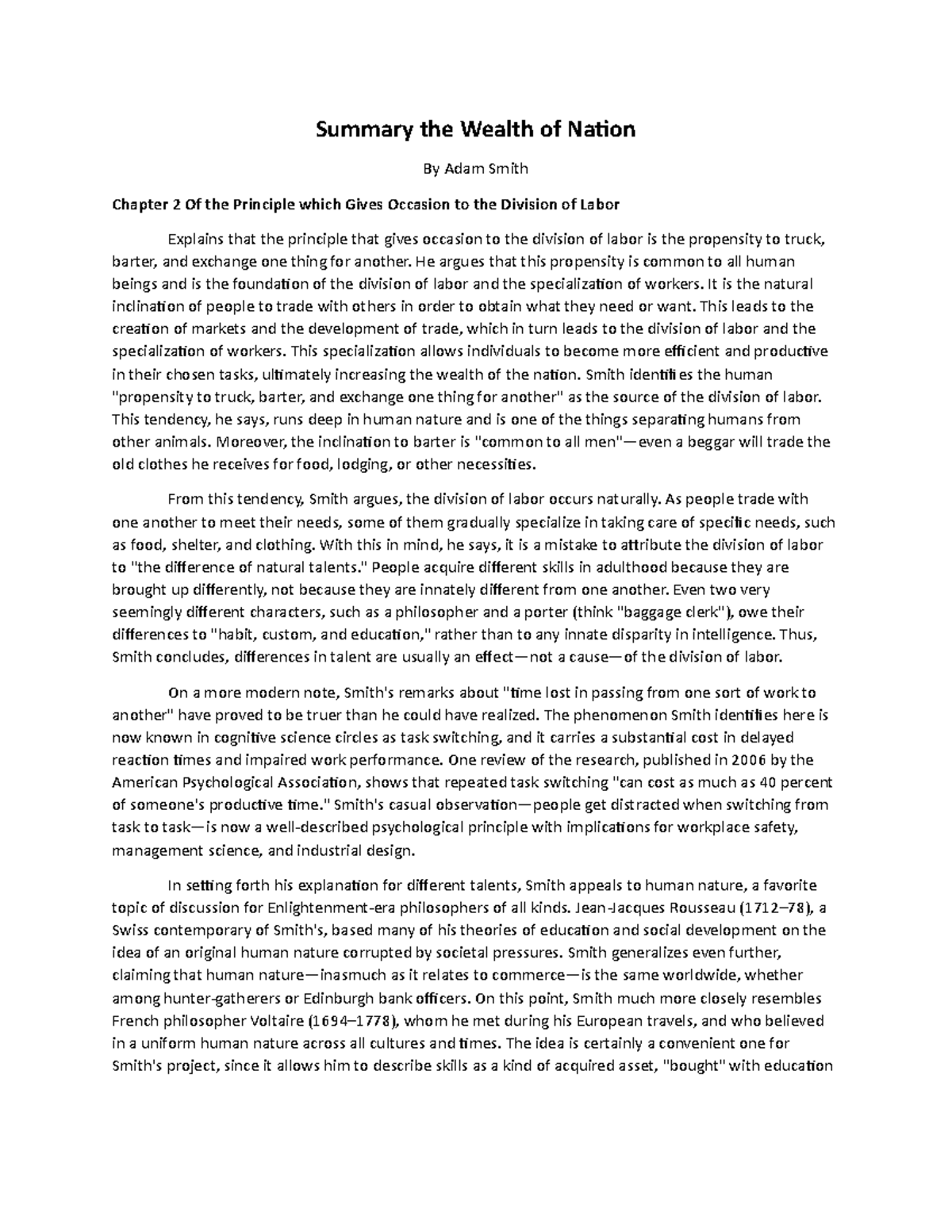 The Wealth of Nations (Chapter 2) Summary: Division of Labor Insights ...