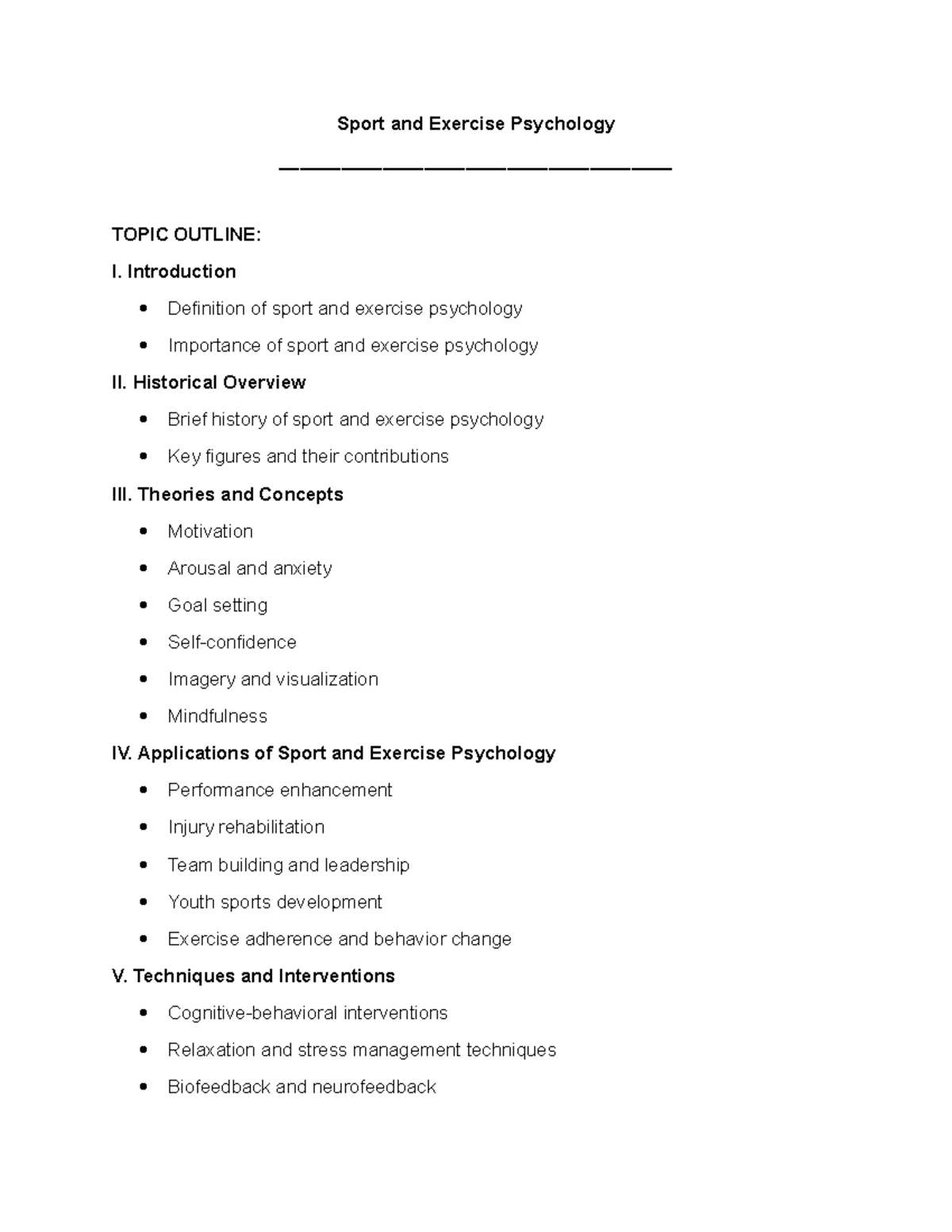Sport and Exercise Psychology - Sport and Exercise Psychology TOPIC ...