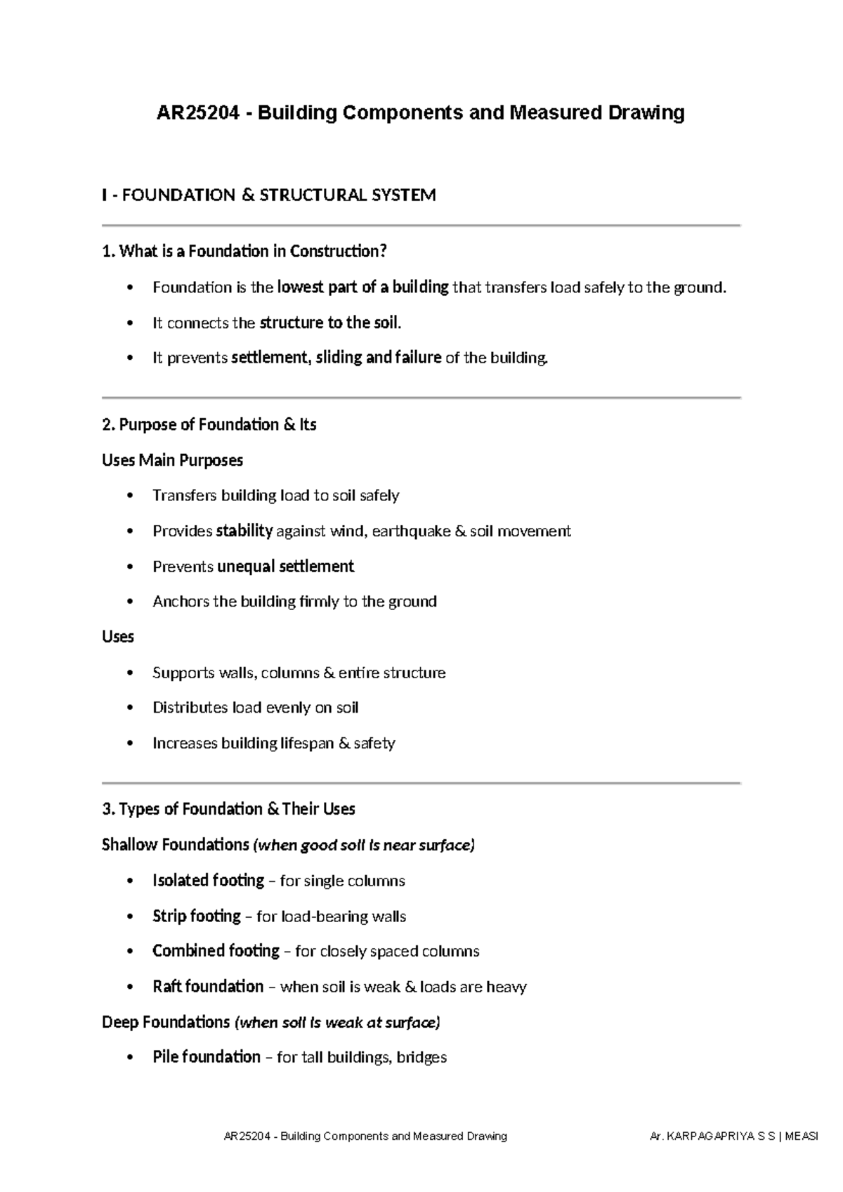 AR25204 Building Components and Measured Drawing Notes - Studocu