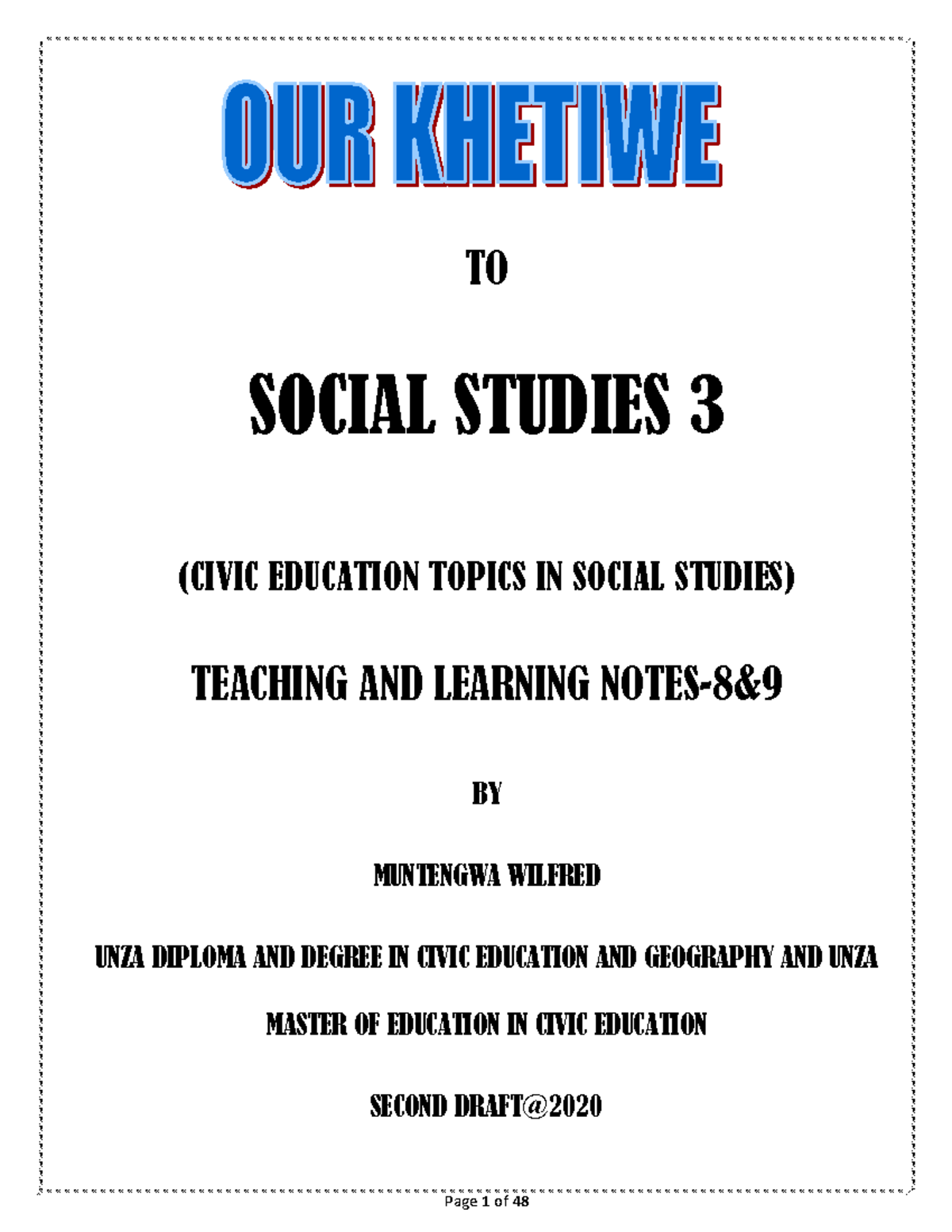 Social Studies 3 (CIVIC EDUCATION) Comprehensive Study Notes - Studocu
