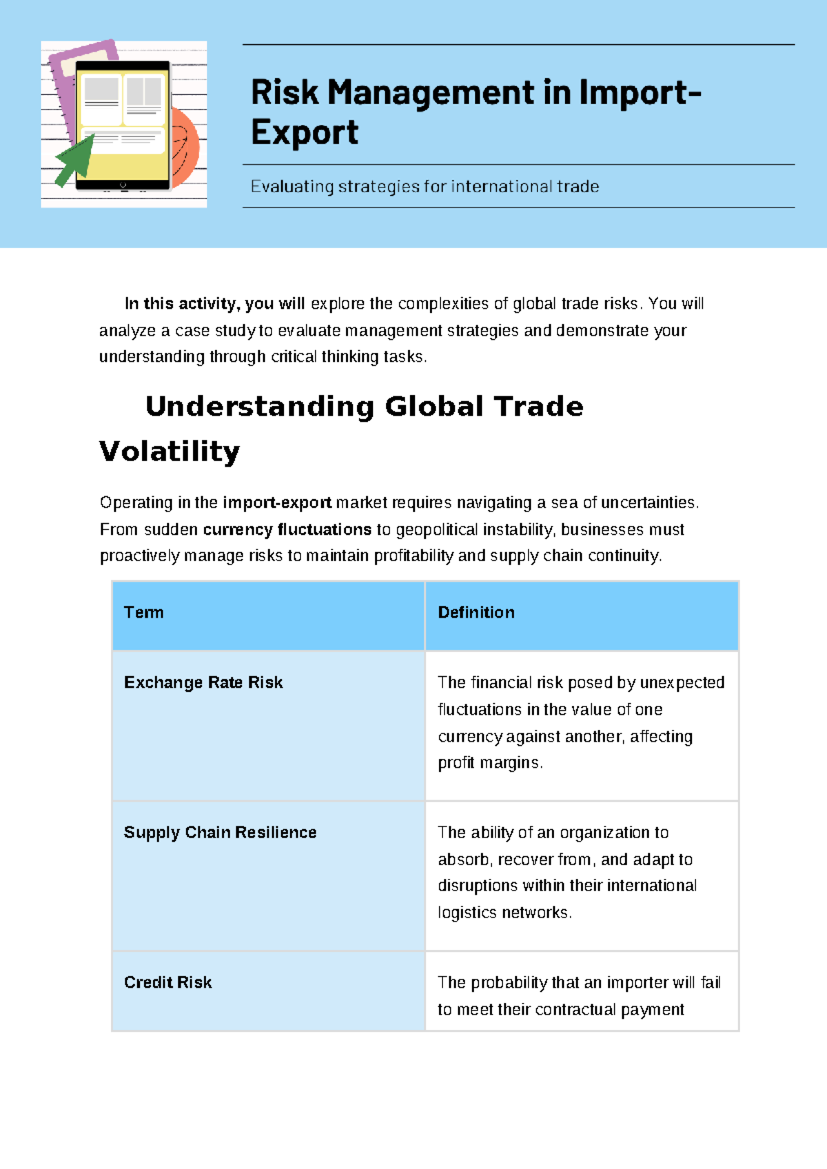 Comprehension Check: Risk Management Strategies in Global Trade (INTL ...
