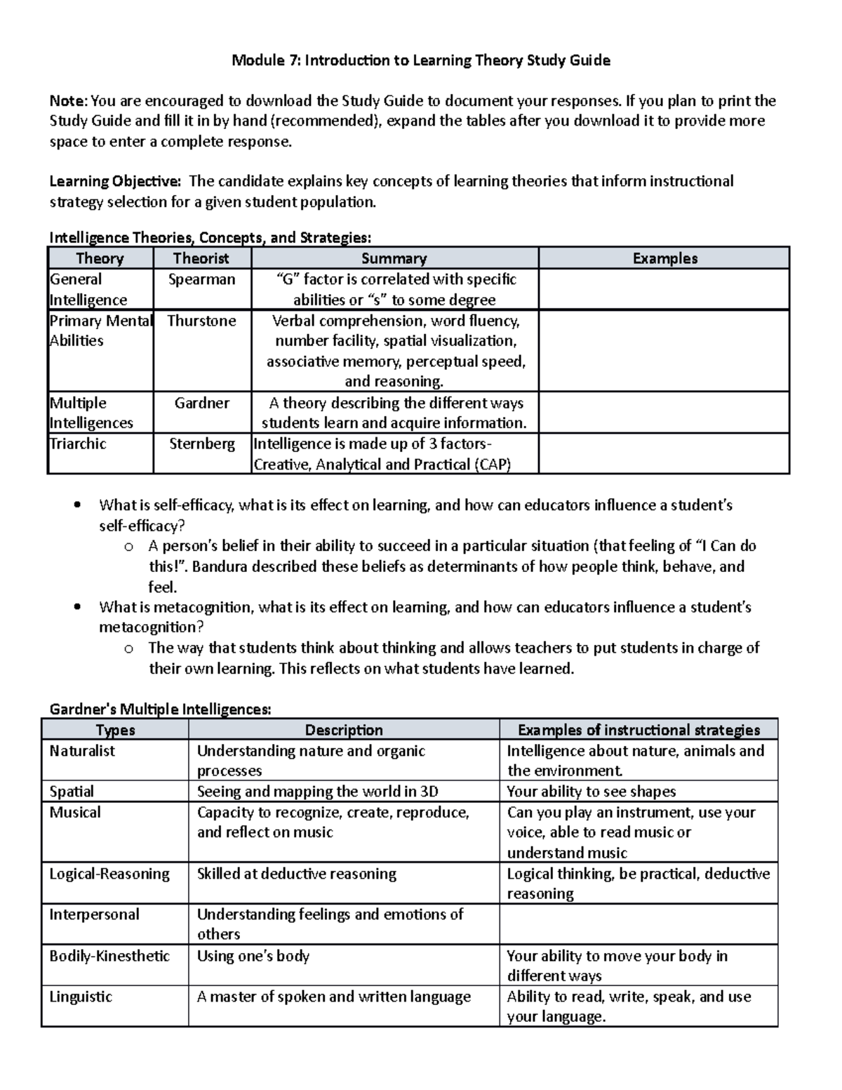 D307 M7 Study Guide - Module 7: Introduction to Learning Theory Study ...