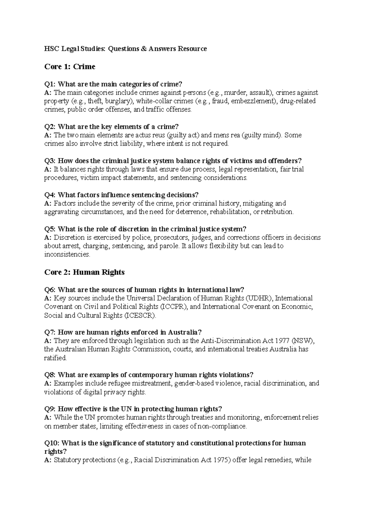 HSC Legal q and a - HSC Legal Studies: Questions & Answers Resource ...