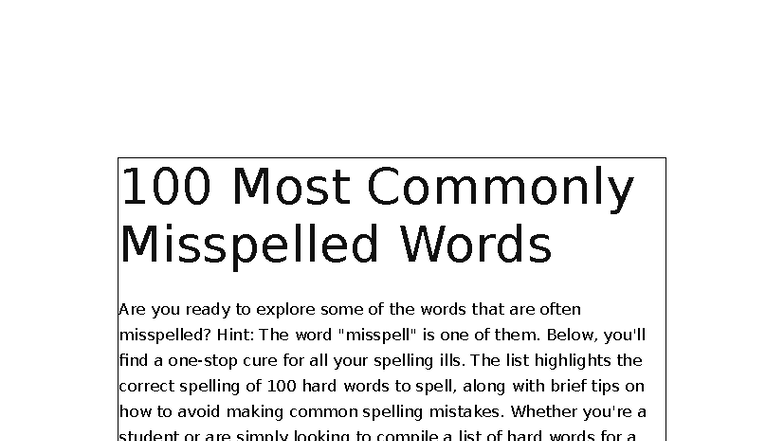 100 Commonly Misspelled Words: Tips & Tricks for Spelling Mastery - Studocu