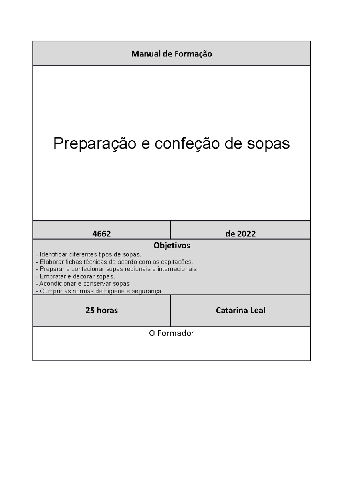 Manual de Formação: Preparação de Sopas | POCH-03-5470-FSE - Studocu