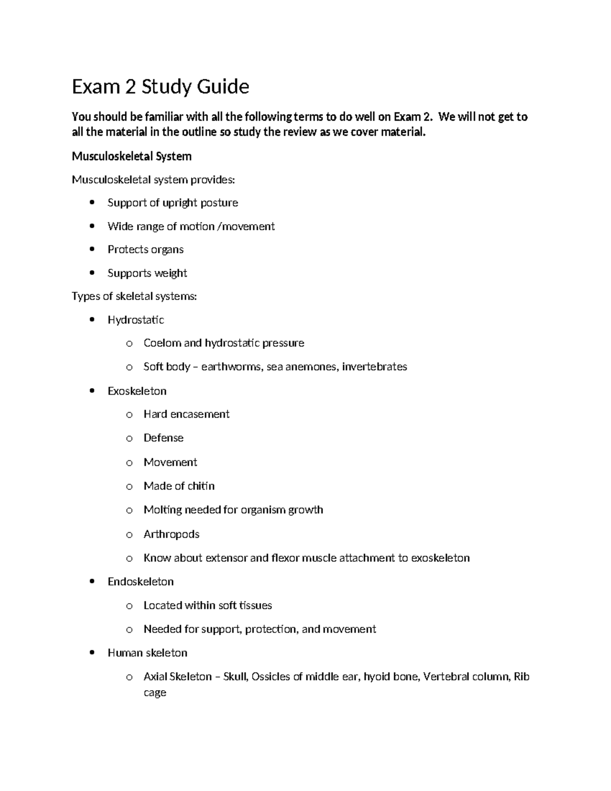 Exam 2 Study Guide: Musculoskeletal, Respiratory & Circulatory Systems ...