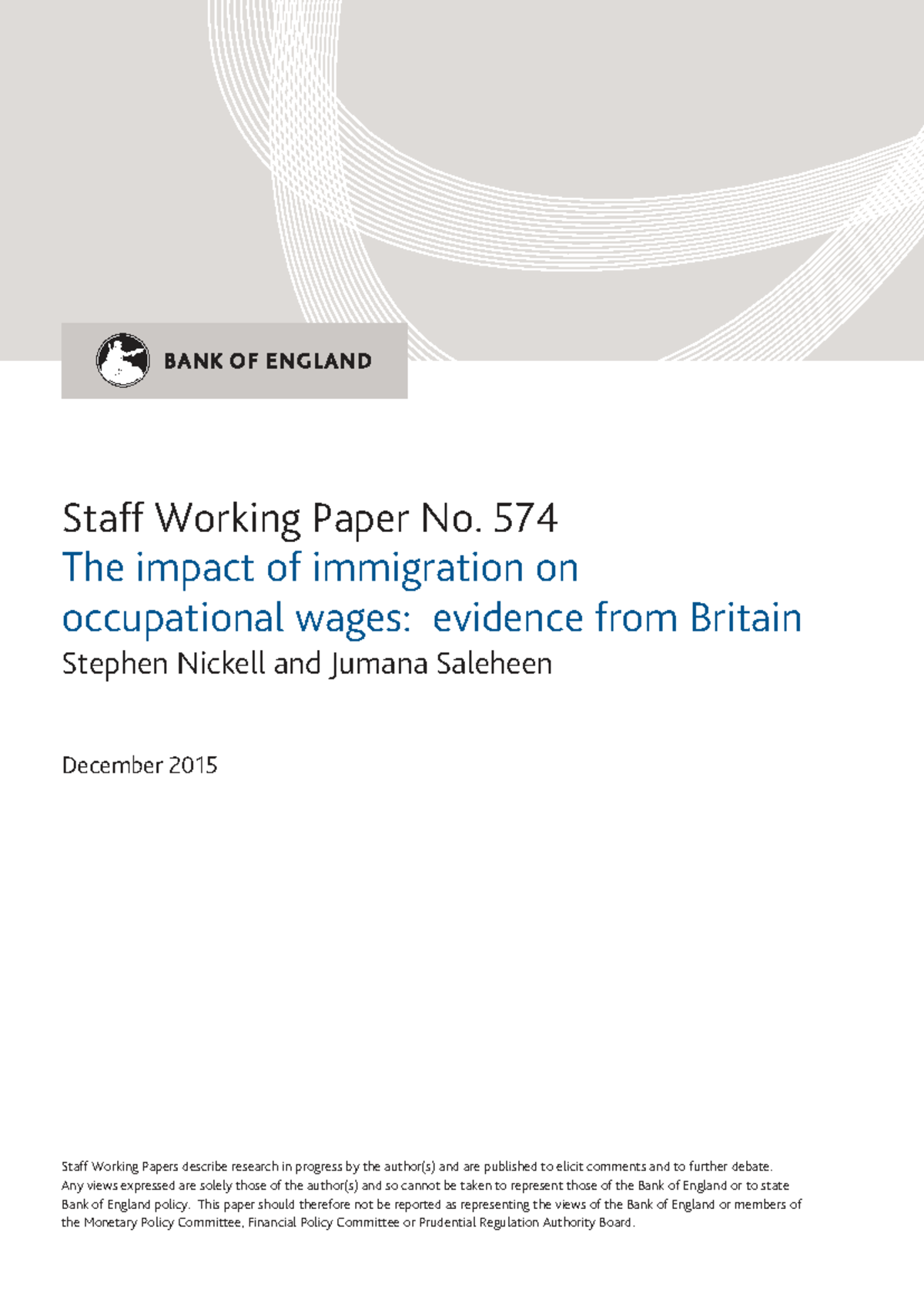 The Impact of Immigration on Occupational Wages in Britain: Staff ...