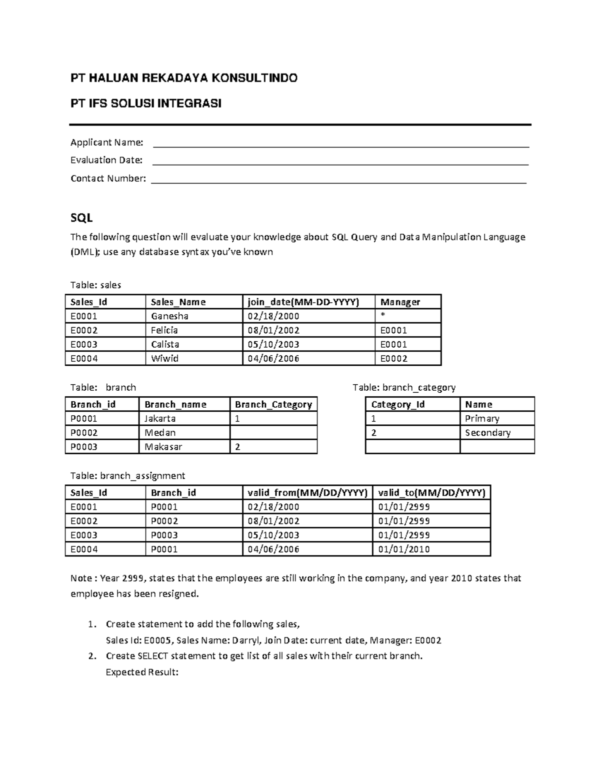 SQL Query and Data Manipulation Language Evaluation - PT HALUAN ...