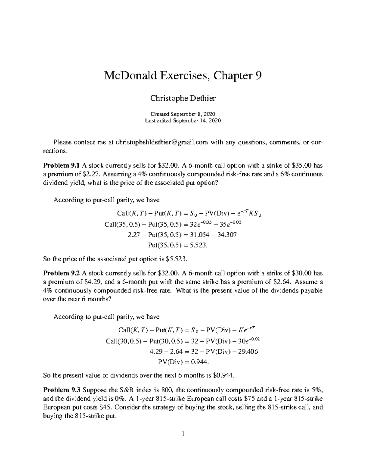 Mc Donald Chapter 9 - Textbook Answers - McDonald Exercises, Chapter 9 ...