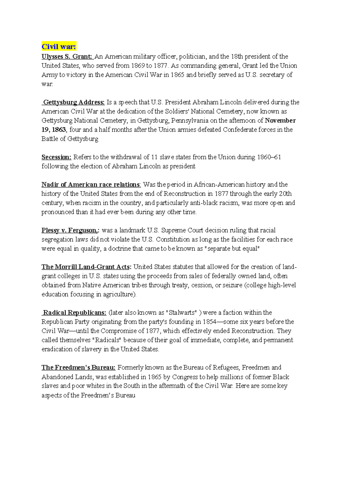 US History EOC Study Guide: Civil War to Cold War Overview - Studocu