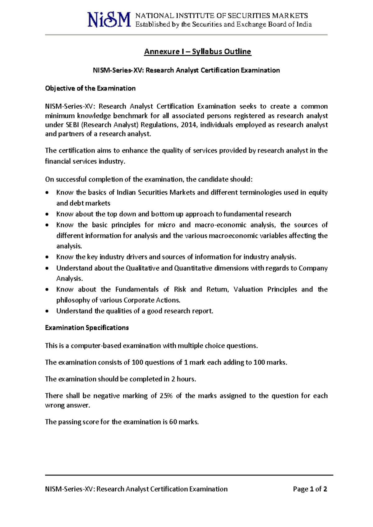 NISM Series-XV Research Analyst Certification Exam Syllabus Overview ...