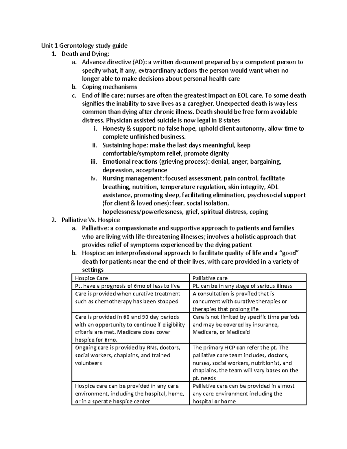 Unit 1 Gerontology study guide - Unit 1 Gerontology study guide 1 ...