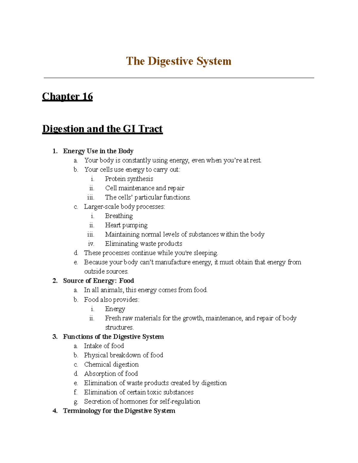 Digestive System Overview & Nutrient Metabolism - Chapters 16 & 17 - Studocu