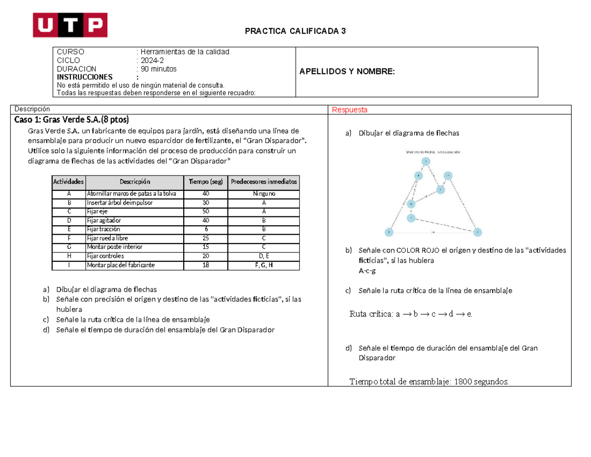 Práctica calificada 3: Herramientas de la calidad y análisis de casos - Studocu