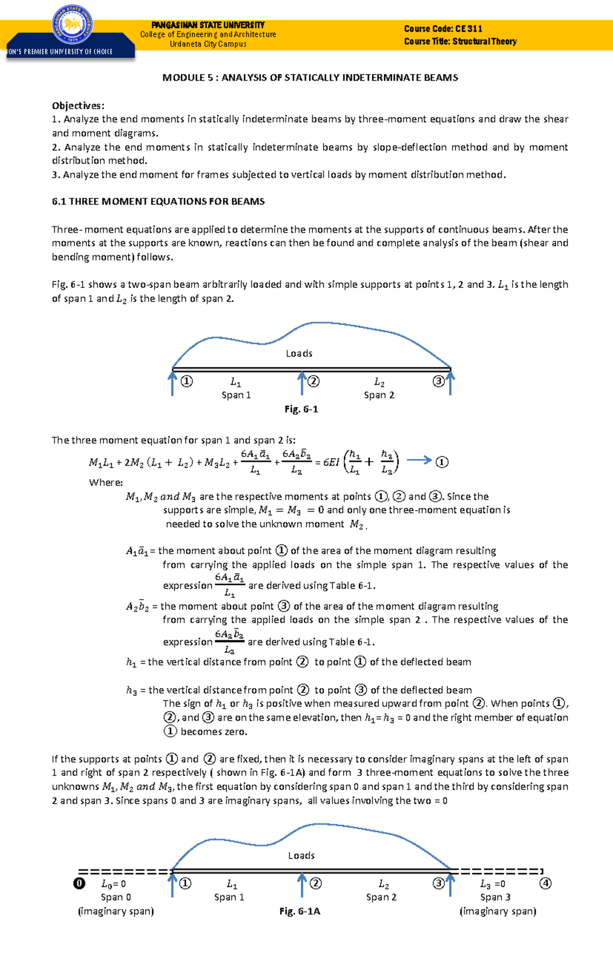 CE 311: Three-Moment Equations in Statically Indeterminate Beams - Studocu